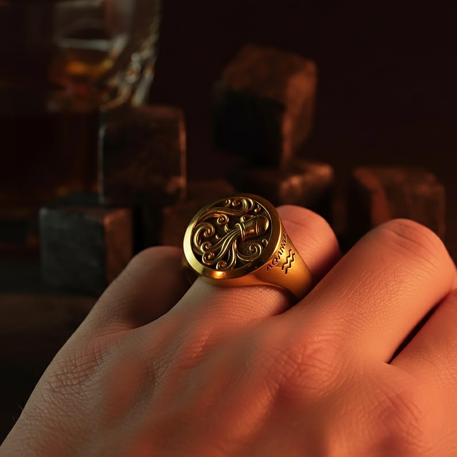 Aquarius Ring, Astrology Jewel, Zodiac Gift, Air Sign Accessory, Star ...