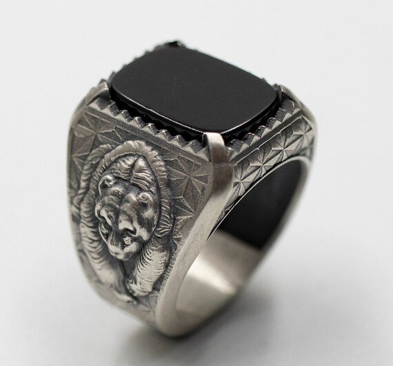 Bear Ring Men Oxidized 925 Sterling Silver Animal Ring | Etsy