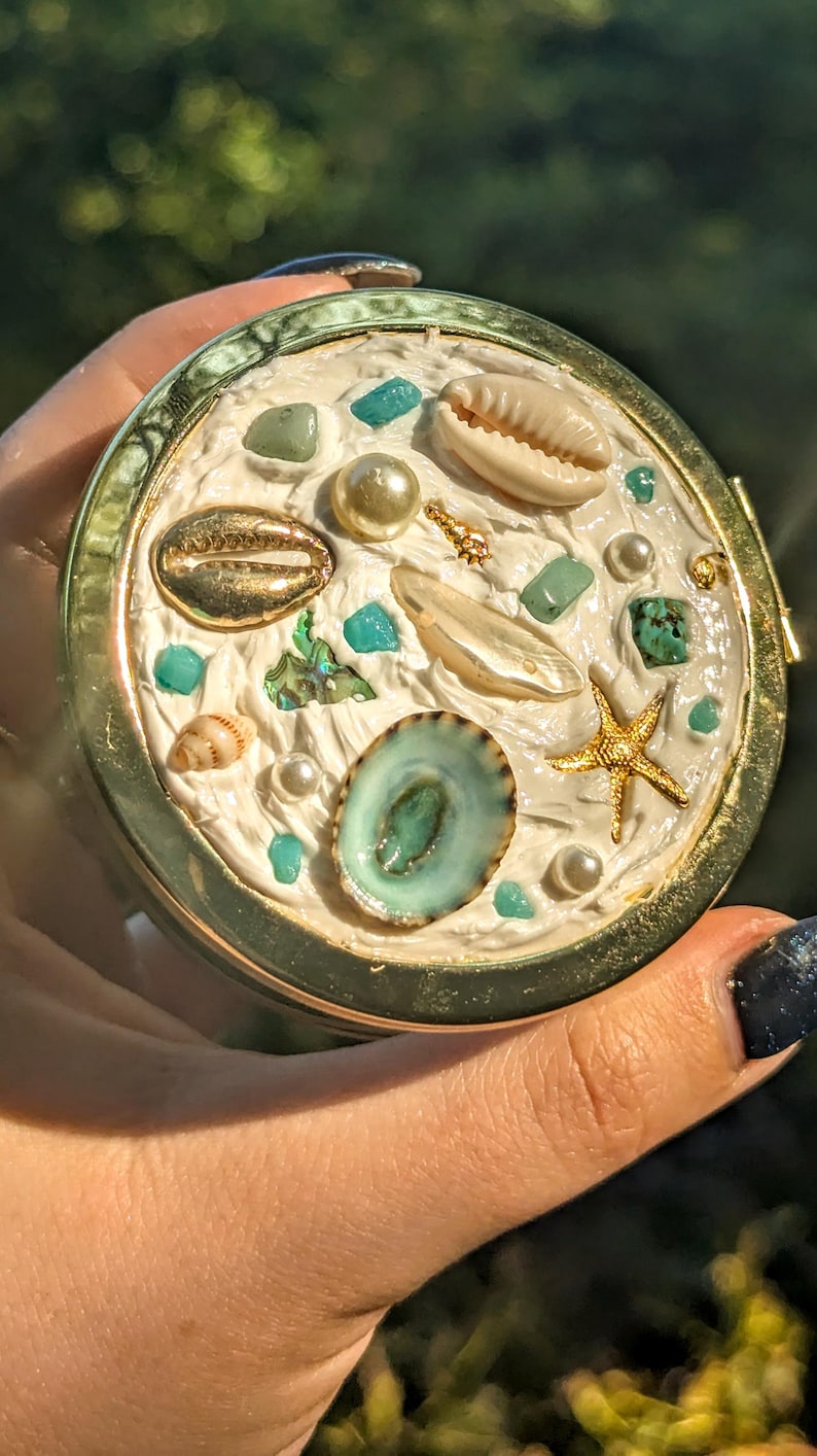 Mermaid Pocket Compact Mirror Seashells Mosaic Shell Pearls Crystals - Etsy