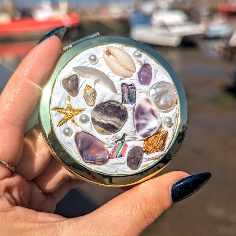 Mermaid Pocket Compact Mirror Seashells Mosaic Shell Pearls Crystals - Etsy