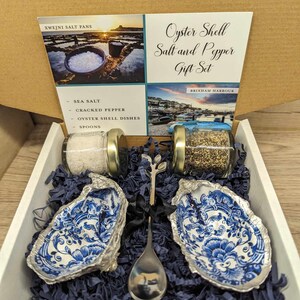 Gilded Oyster Shell Salt and Pepper Dish Set, Gozo Sea Salt, Nautical ...