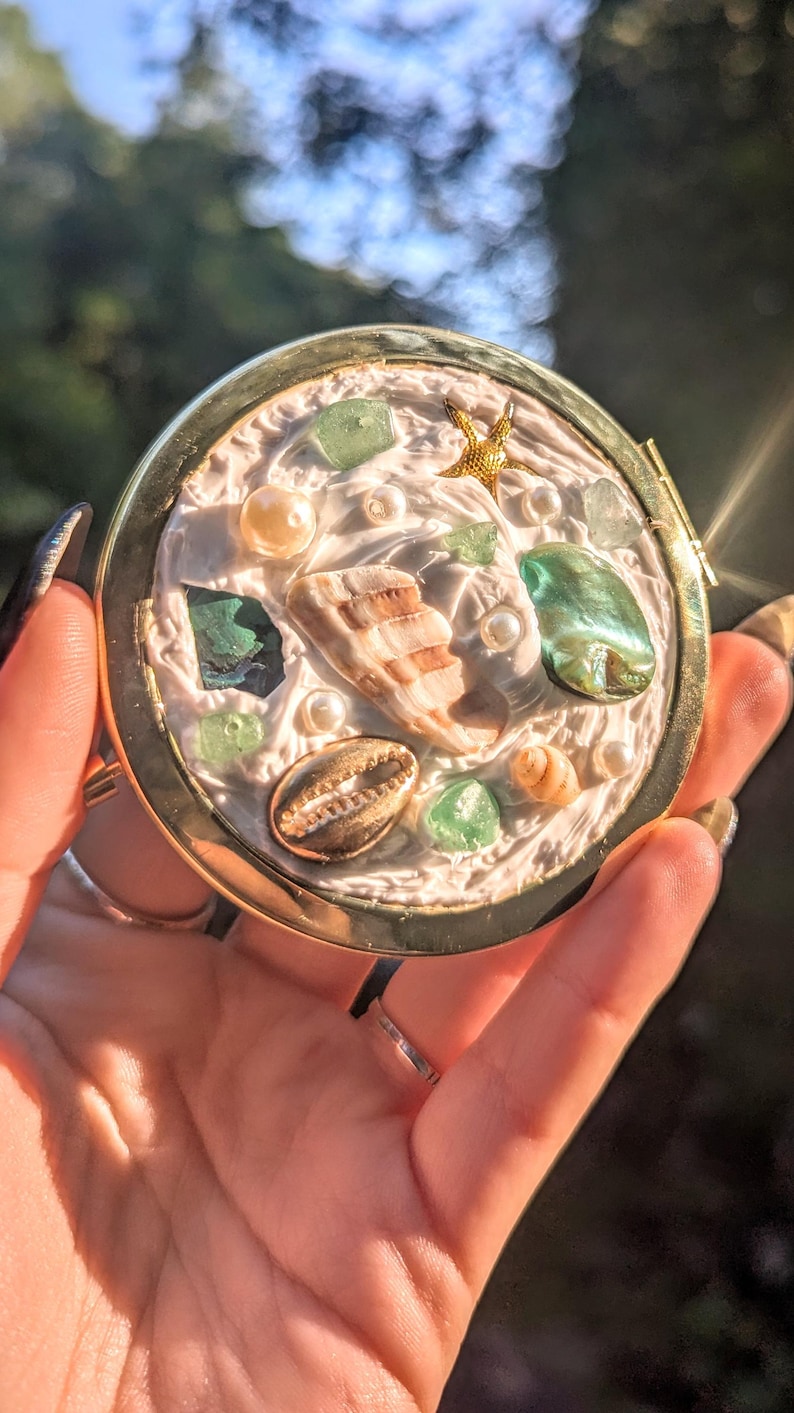 Mermaid Pocket Compact Mirror Seashells Mosaic Shell Pearls Crystals - Etsy