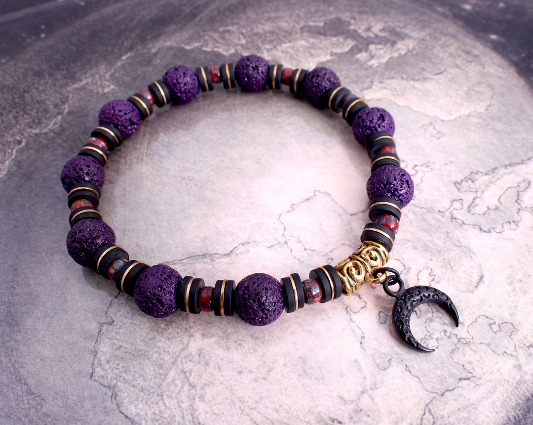 Gothic/witchy Crescent Moon Stretch Bracelet W/ Purple Lavastone ...