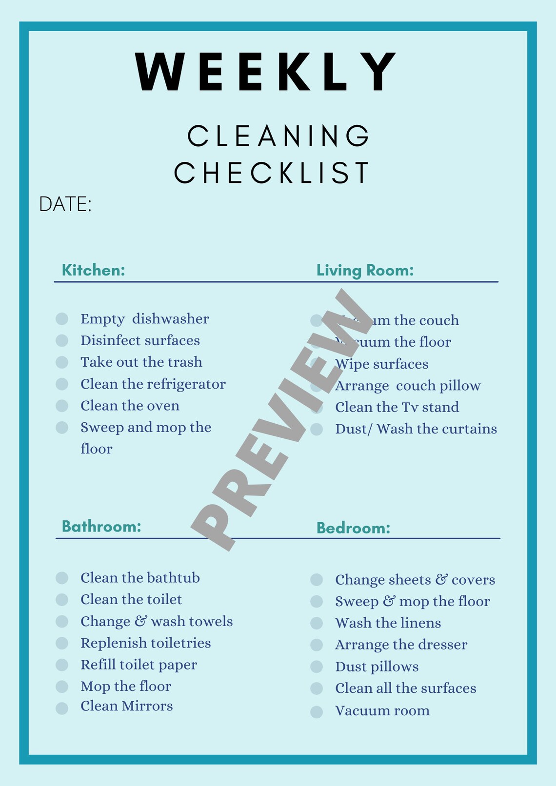 EASY PRINTABLE Whole House CLEANING Checklist - Etsy