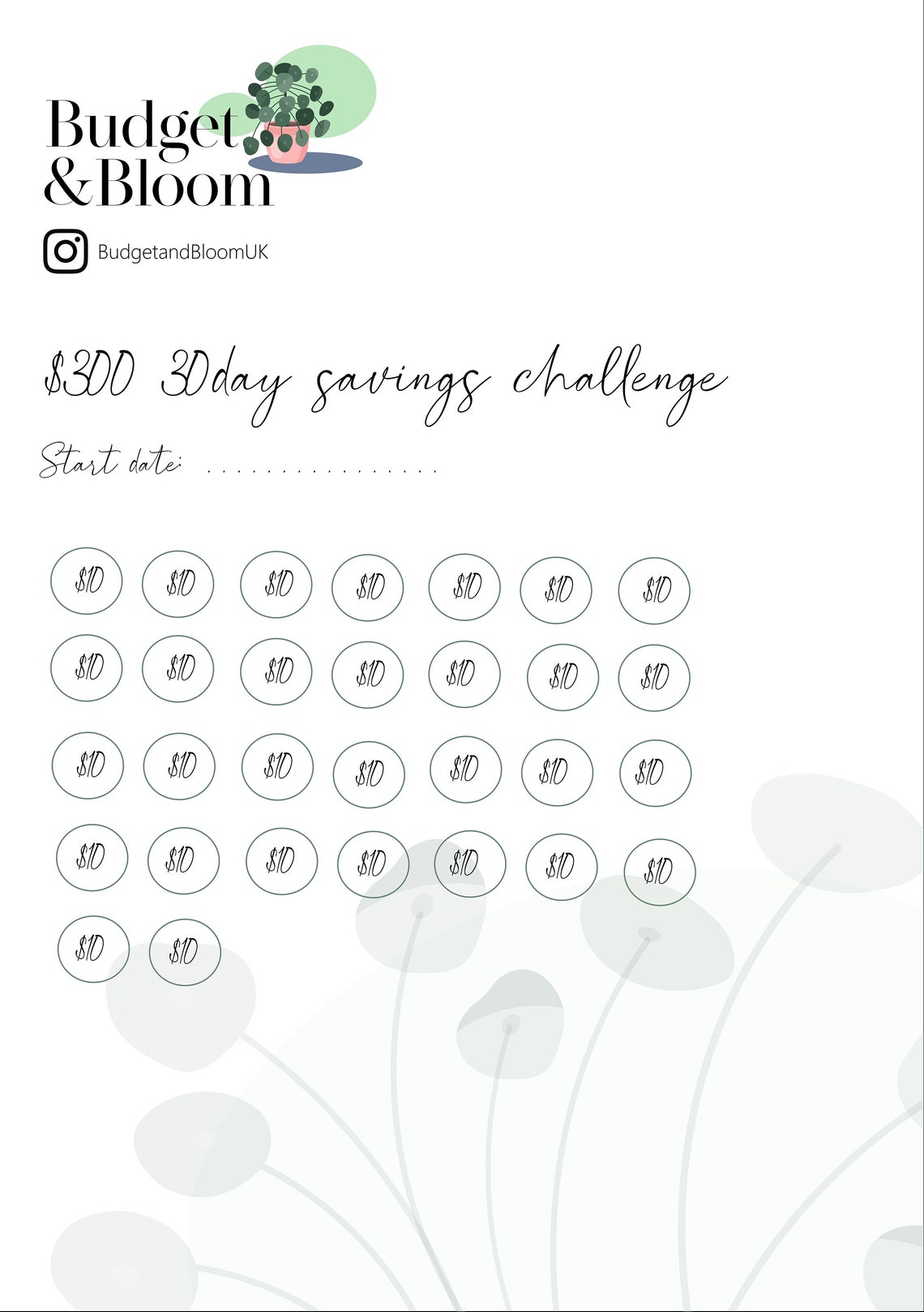 300 in 30day Savings Challenge Printable PDF Savings Goal Savings ...