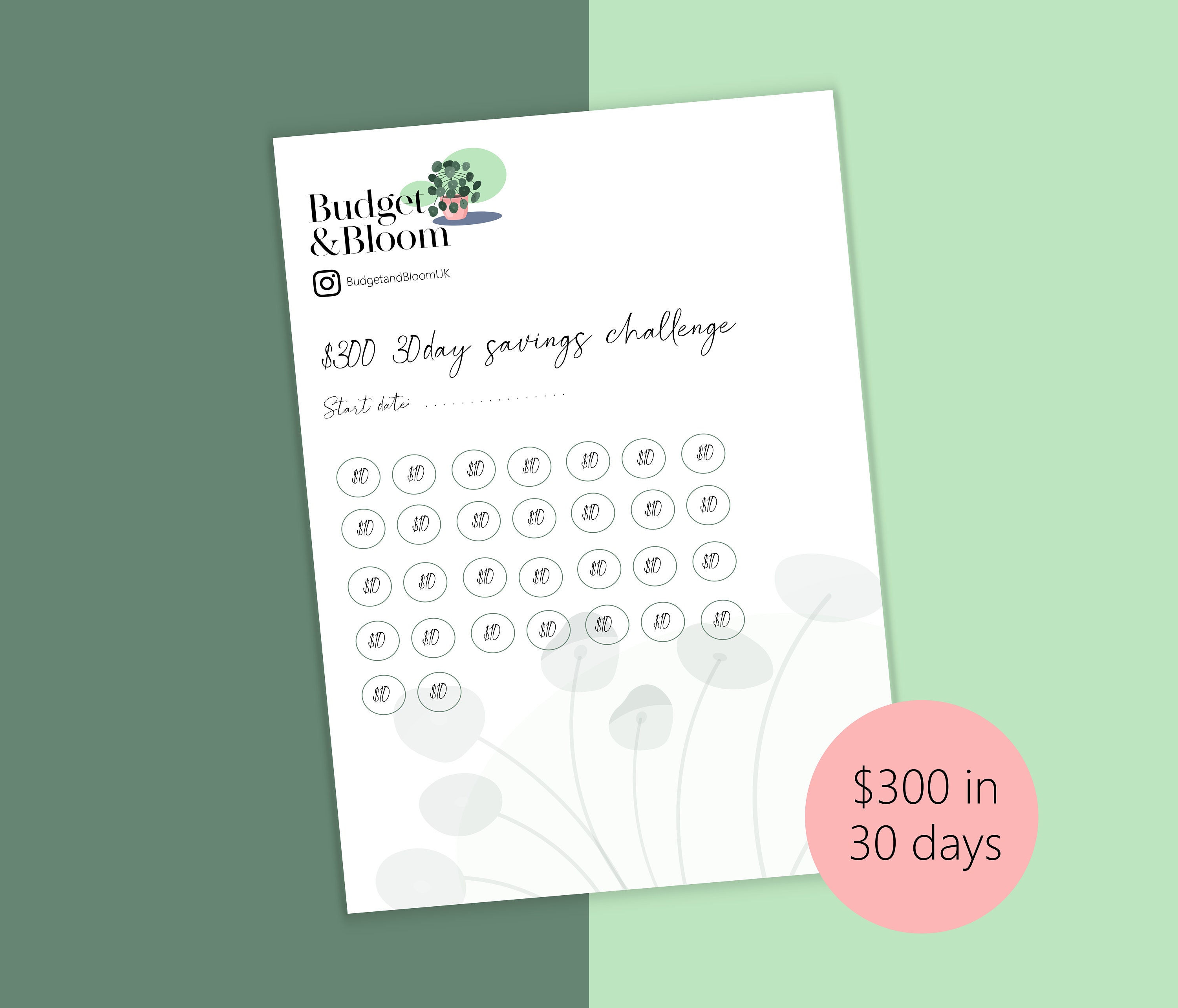 300 in 30day Savings Challenge Printable PDF Savings Goal Savings ...