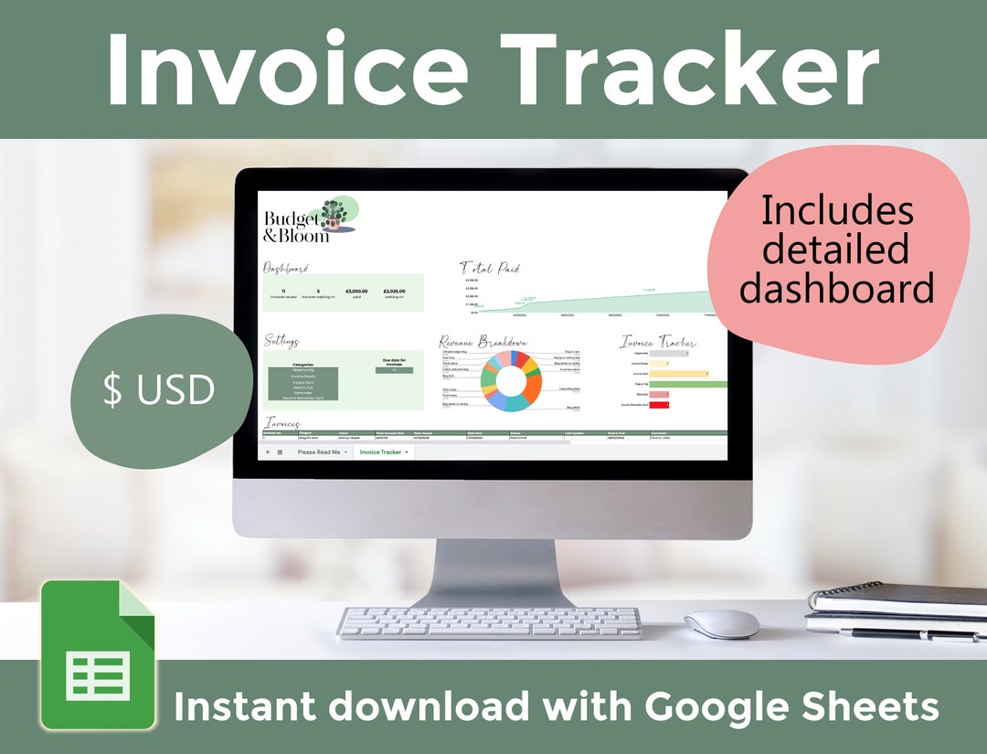 Invoice Tracker Spreadsheet USD Small Business Spreadsheet, Business ...