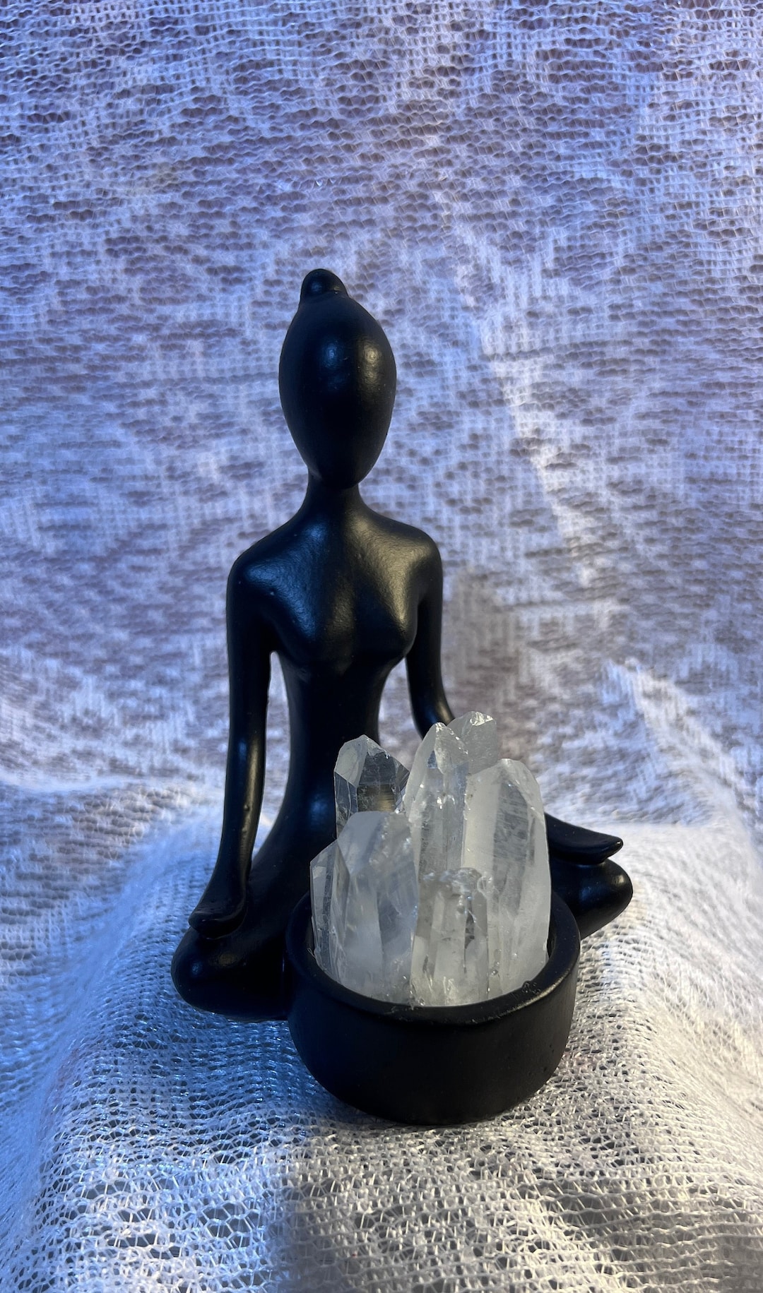 Black Yoga Statue With Clear Quartz Crystals, Resin Yoga Figurine ...
