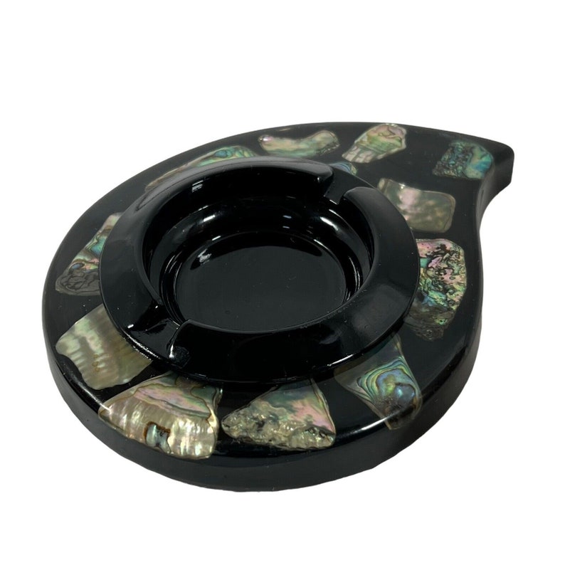 Vintage Lucite Abalone Shell Desk Set Atomic Blk MCM Palm USA Ashtray ...