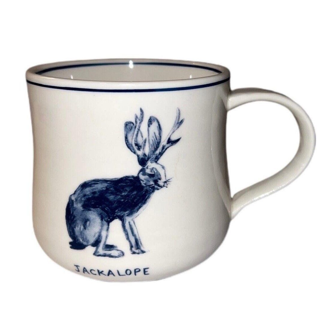 Anthropologie Molly Hatch Jackalope Coffee Mug, Cobalt Blue - Etsy