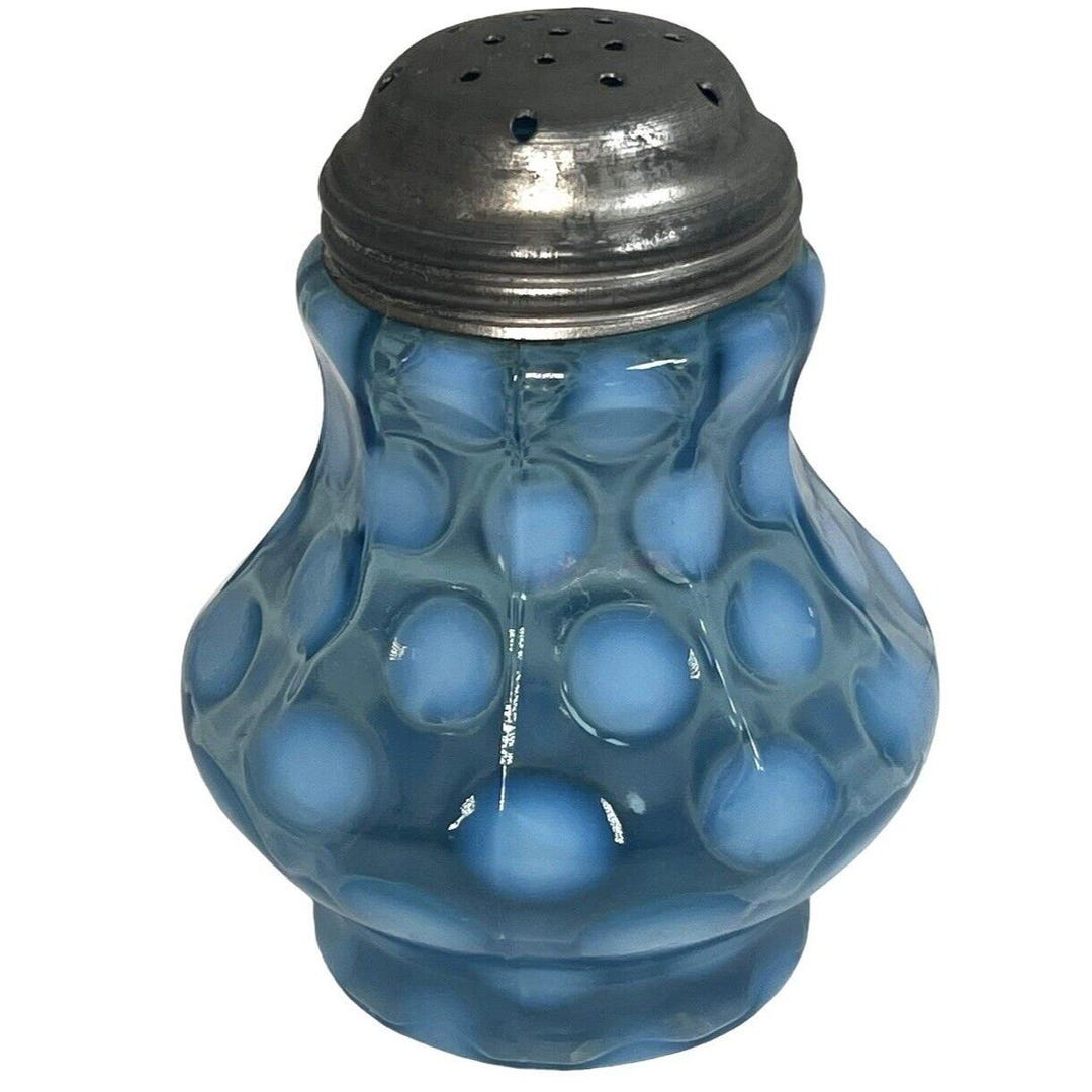 Northwood Blue Opalescent Coin Dot Glass Sugar Shaker 9 Panel Muffineer ...