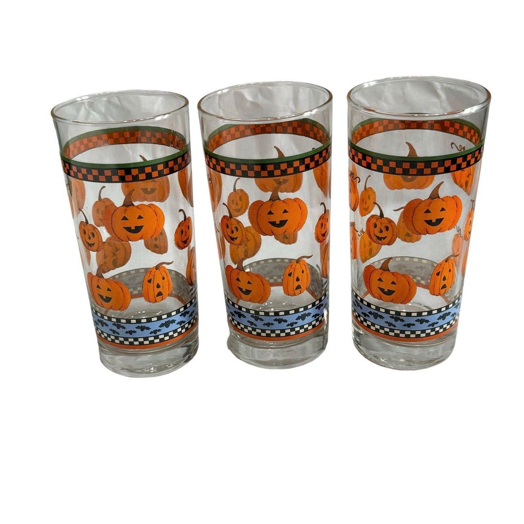 Debbie Mumm Halloween Water Highball Glasses Pumpkin Bat Jack O Lantern ...