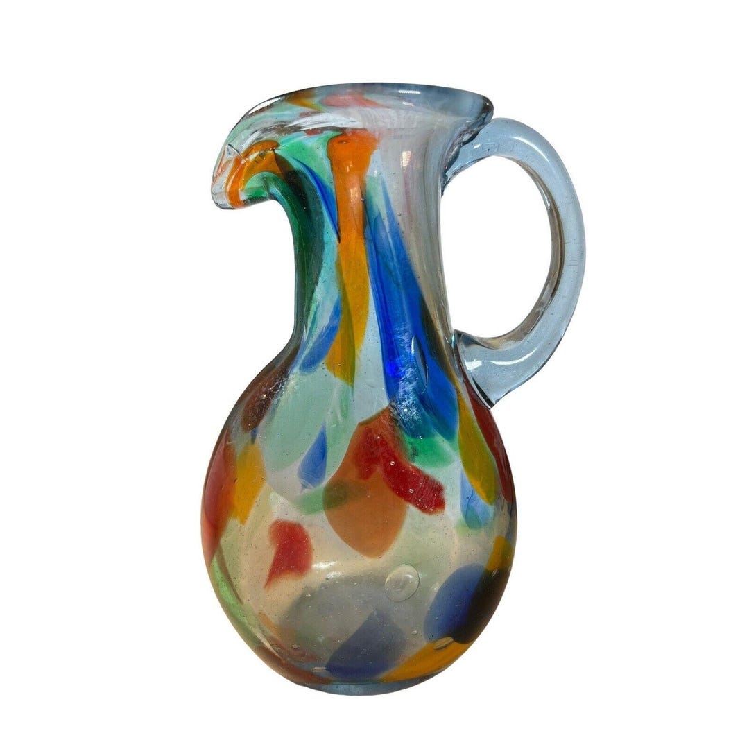 Mexican Confetti Hand Blown Art Glass Pitcher Mexico Rainbow Vase ...