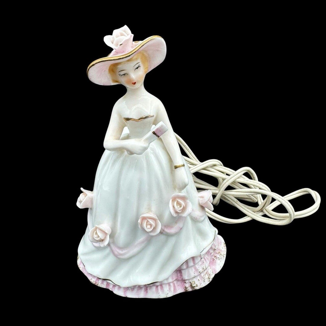 Night Light Perfume Lamp 1950s Lady Vanity Lamp Ceramic Doll Flowers ...