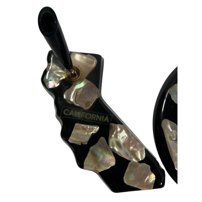 Vintage Lucite Abalone Shell Desk Set Atomic Blk MCM Palm USA Ashtray ...