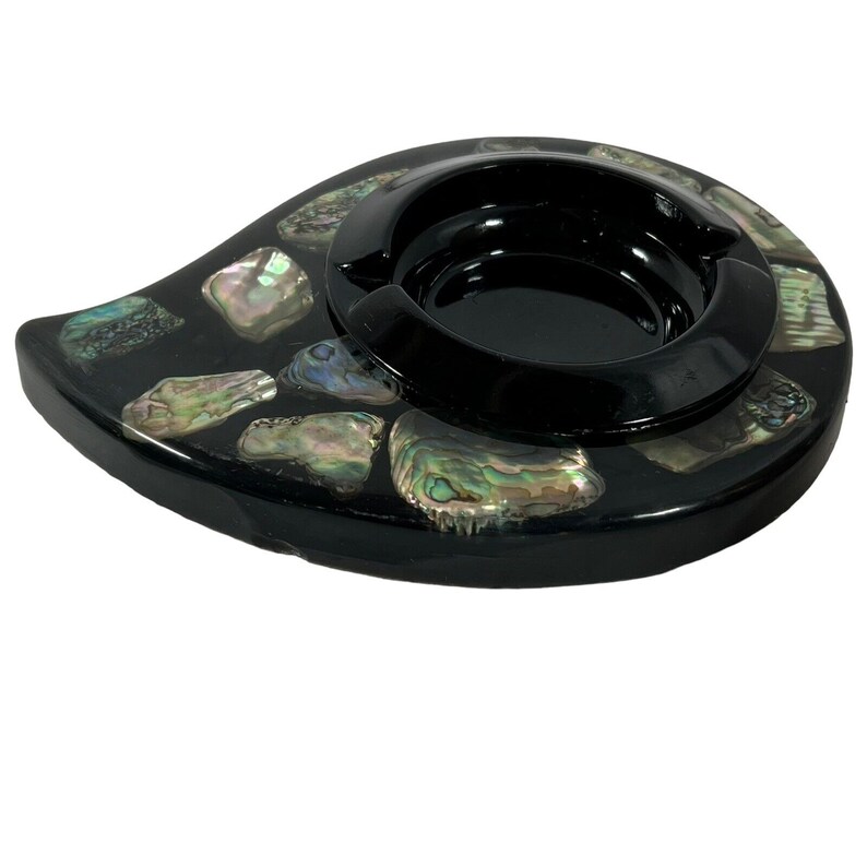 Vintage Lucite Abalone Shell Desk Set Atomic Blk MCM Palm USA Ashtray ...