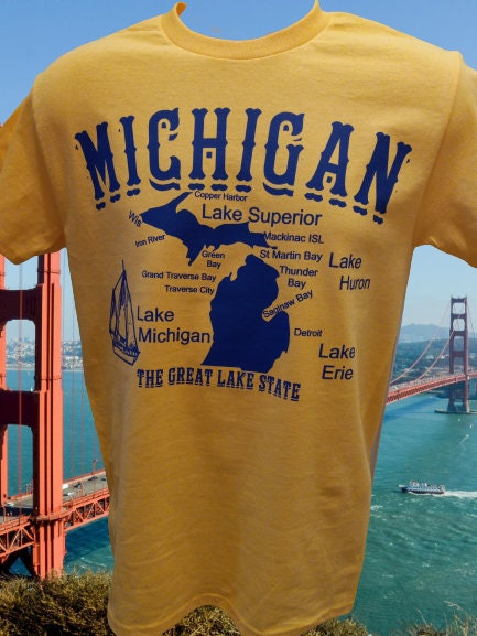 Michigan Map T-shirt, Great Lake State Pride - Etsy