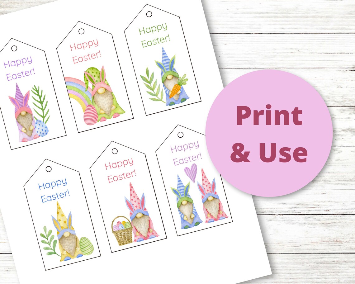 Happy Easter Bunny Gnome Printable Gift Tags - Etsy