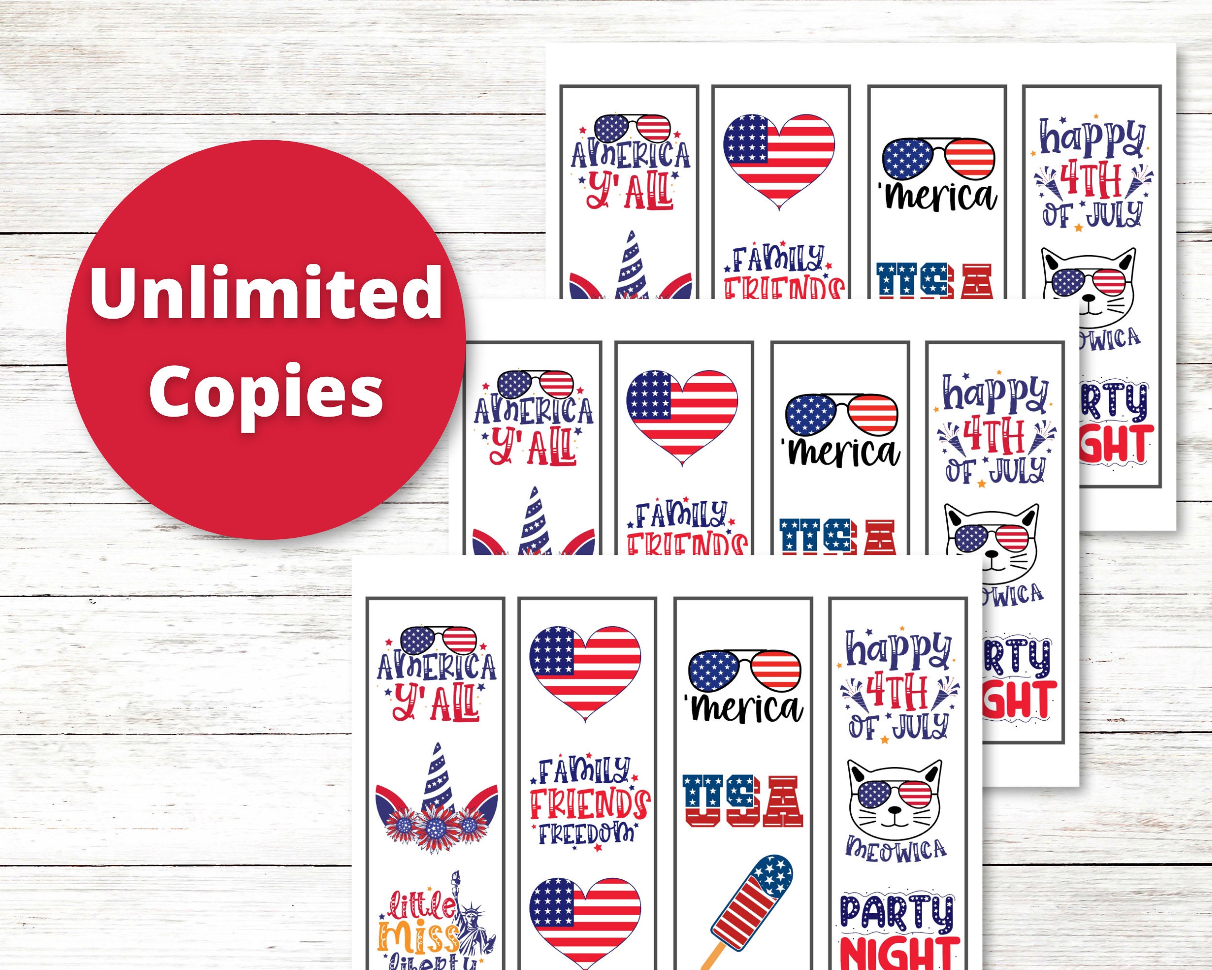 Happy 4th of July Printable Bookmarks - Etsy