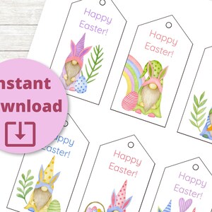 Happy Easter Bunny Gnome Printable Gift Tags - Etsy