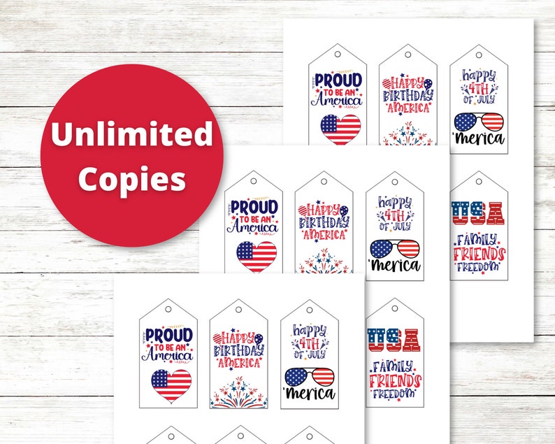 Happy Fourth of July Printable Gift Tags - Etsy