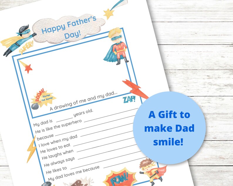 Happy Father's Day Printable Superhero Questionnaire - Etsy