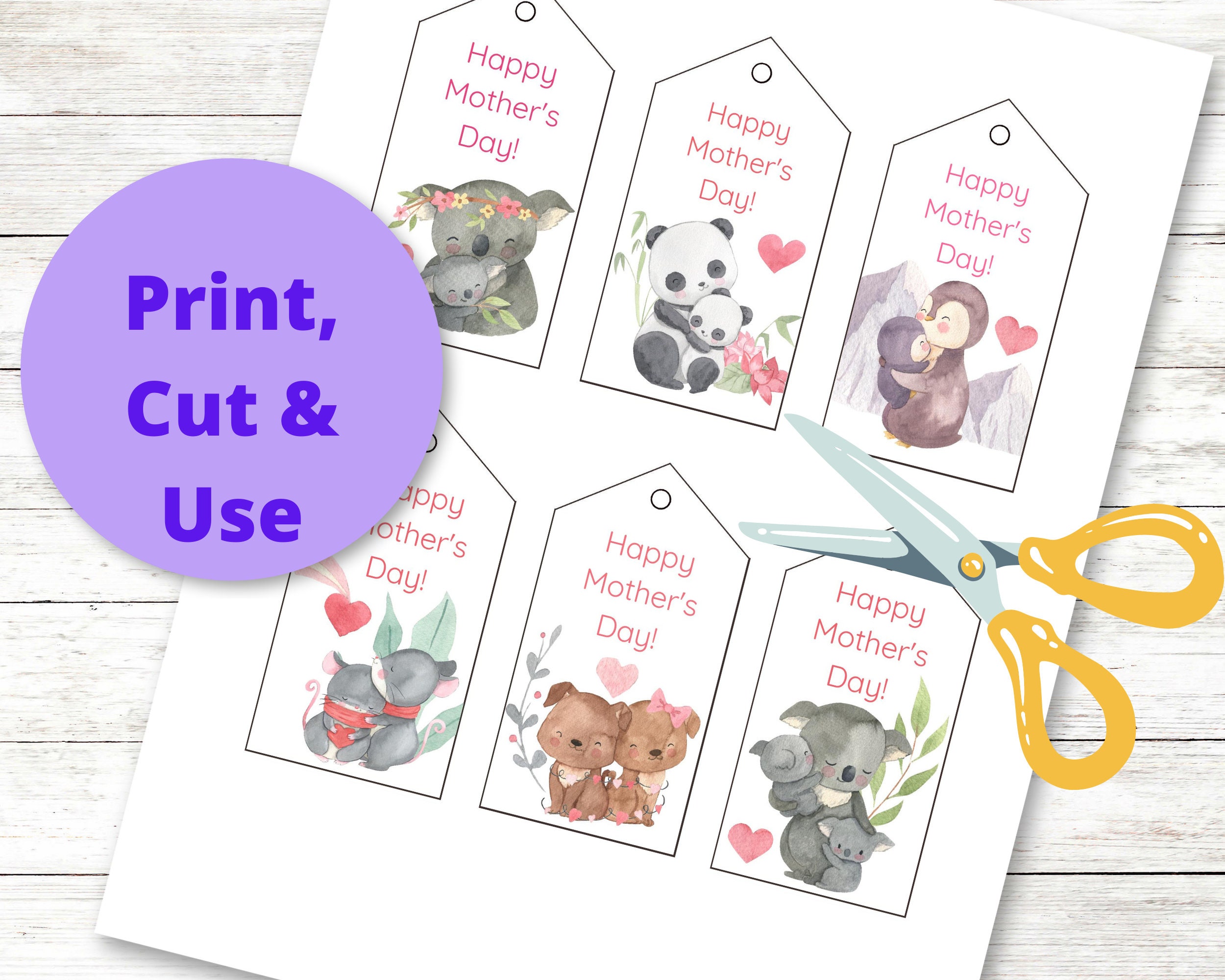 Mother's Day Animal Printable Gift Tags - Etsy