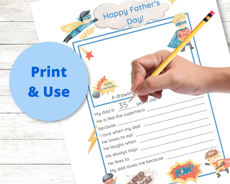 Happy Father's Day Printable Superhero Questionnaire - Etsy