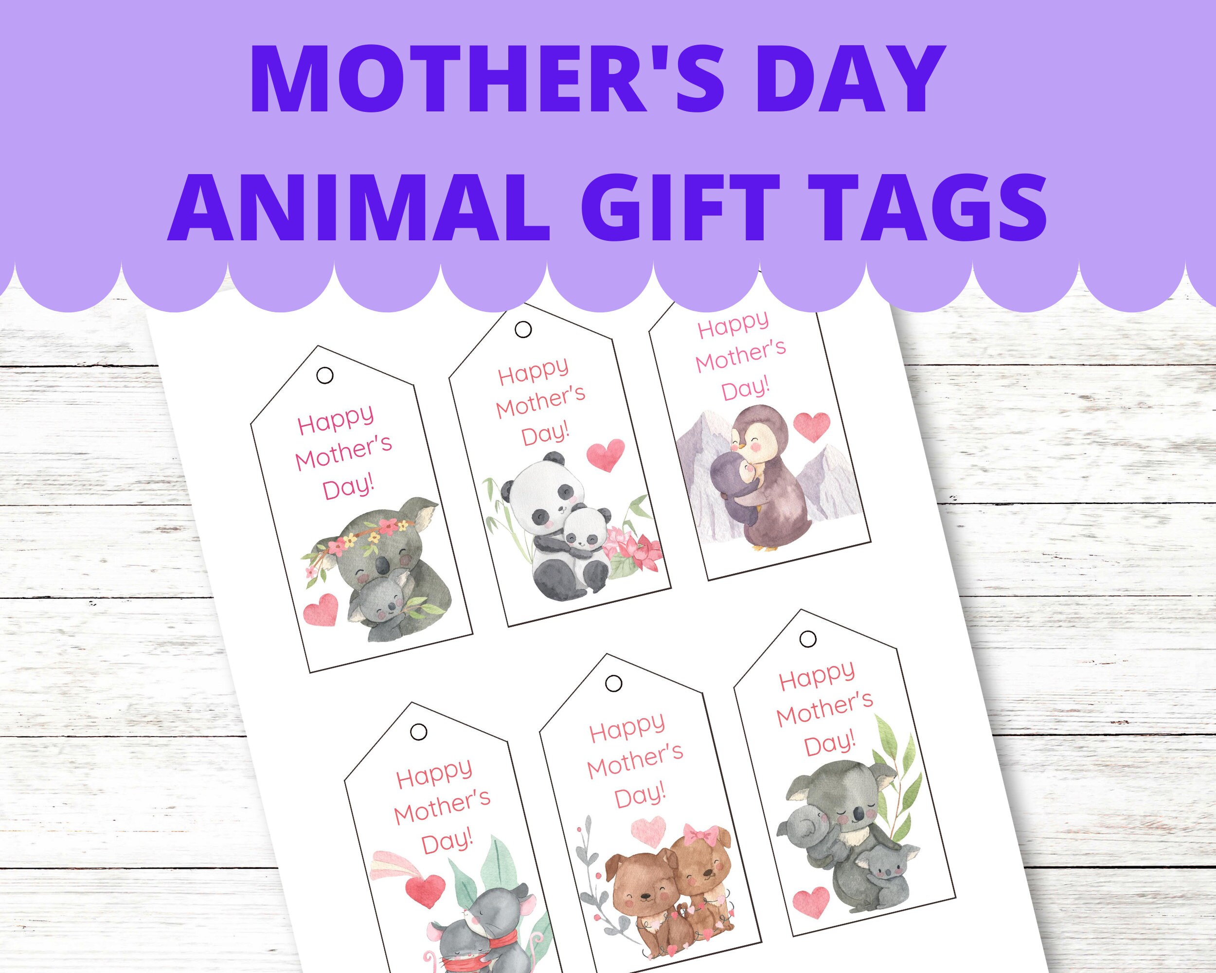 Mother's Day Animal Printable Gift Tags - Etsy