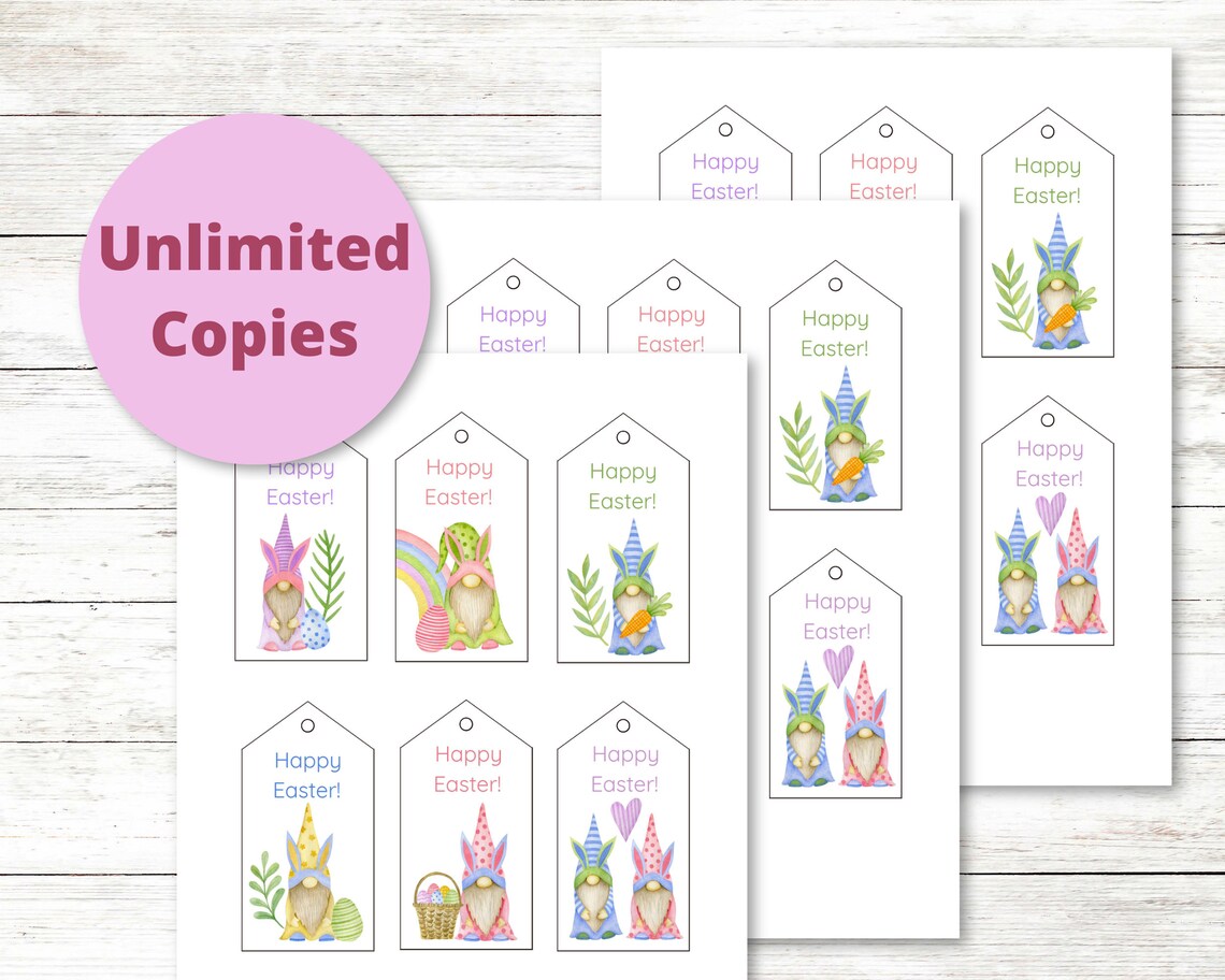 Happy Easter Bunny Gnome Printable Gift Tags - Etsy
