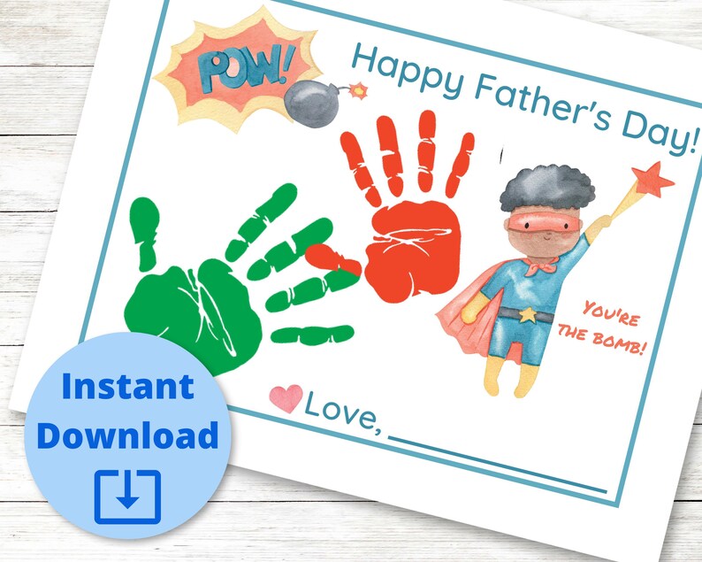 Happy Father's Day Handprint Footprint Superhero Printable - Etsy
