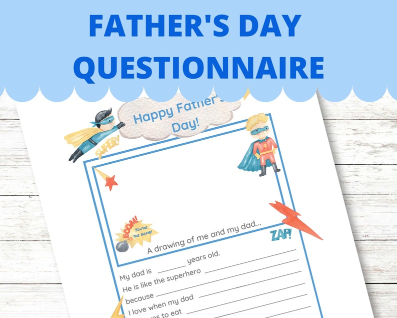 Happy Father's Day Printable Superhero Questionnaire - Etsy