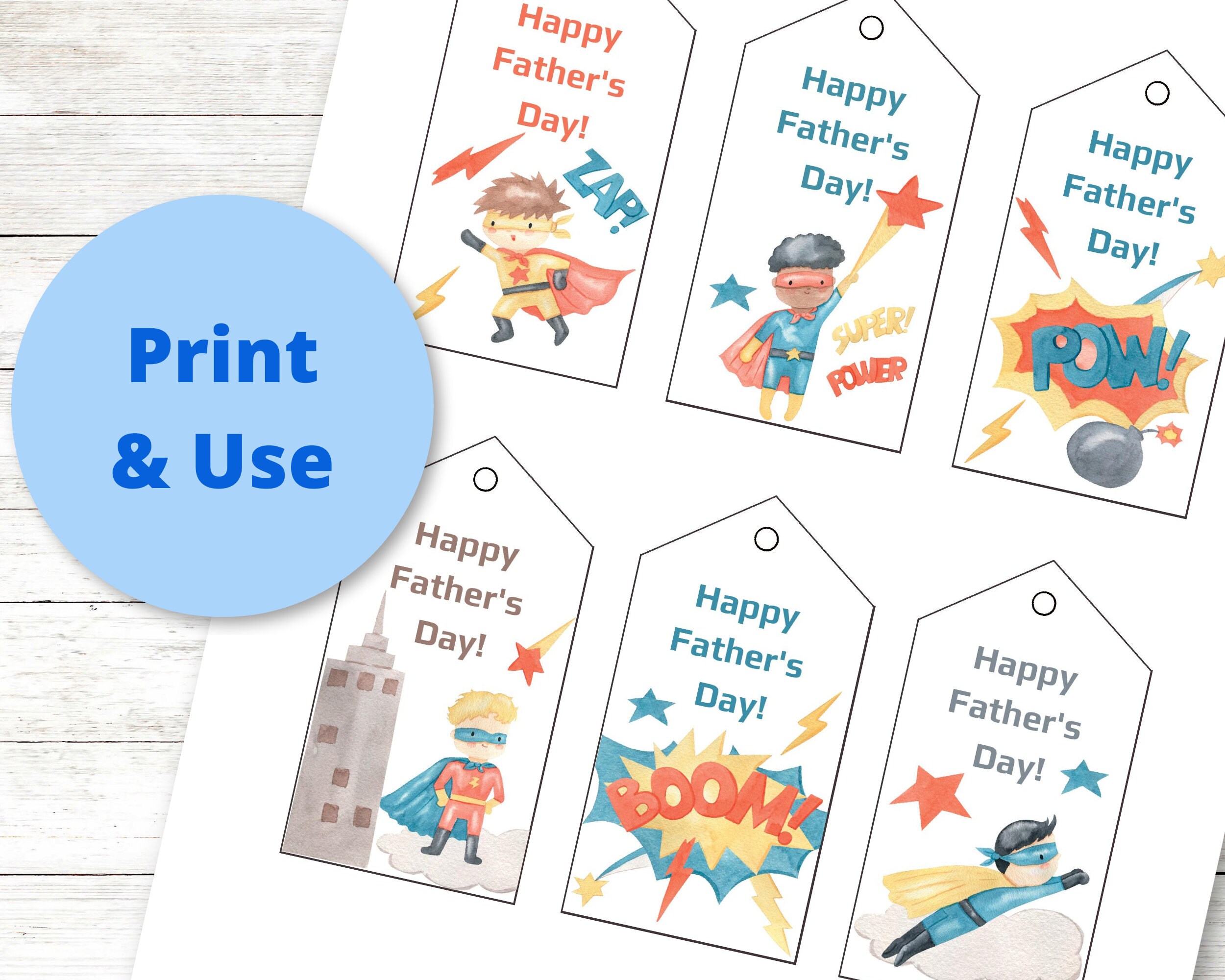 Father's Day Printable Superhero Gift Tags - Etsy
