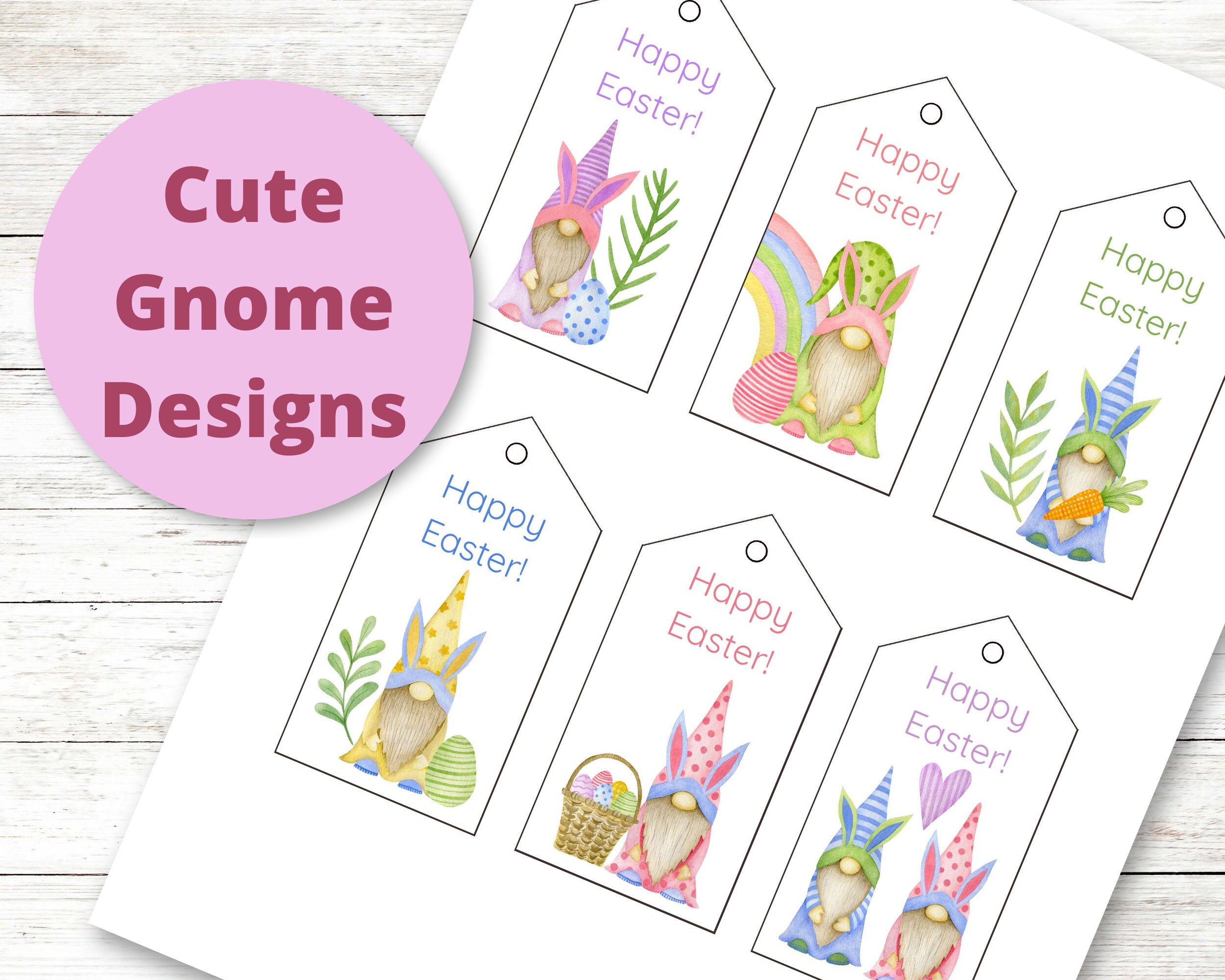 Happy Easter Bunny Gnome Printable Gift Tags - Etsy