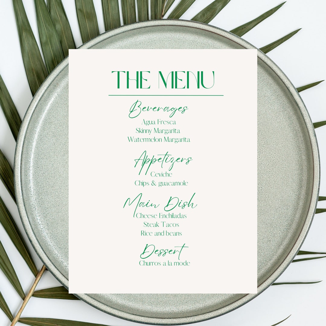 Kylie's Cancun Bachelorette - 5x7 Menu Card Template - Editable ...