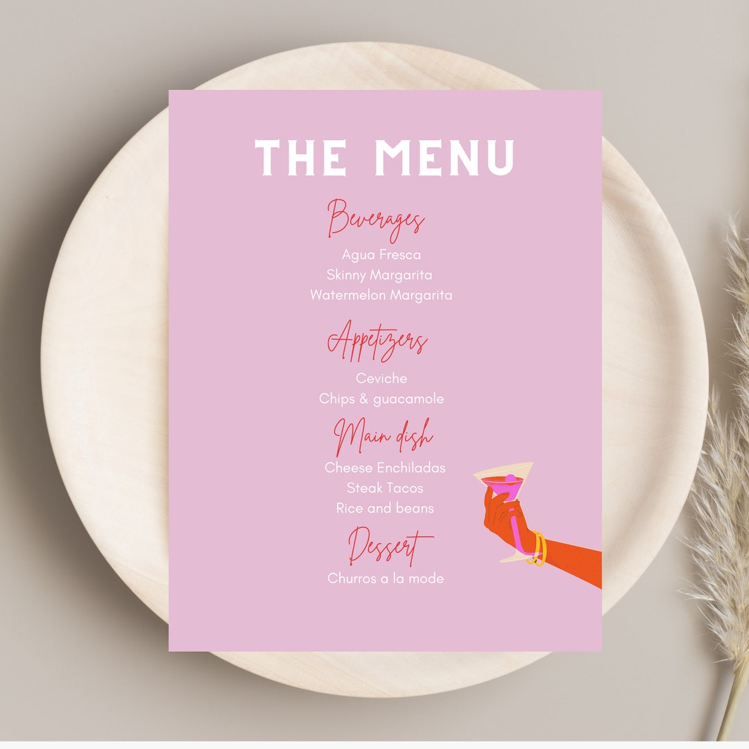 Bailey's Bachelorette - 5x7 Menu - Digital & Print Template - Etsy