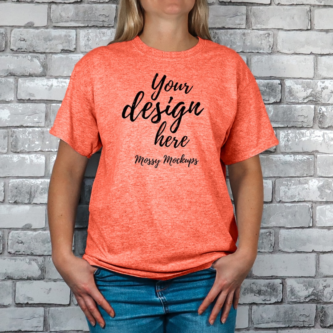 Heather Orange Gildan 64000 Mockup, Gildan Heather Orange Shirt Mockup ...