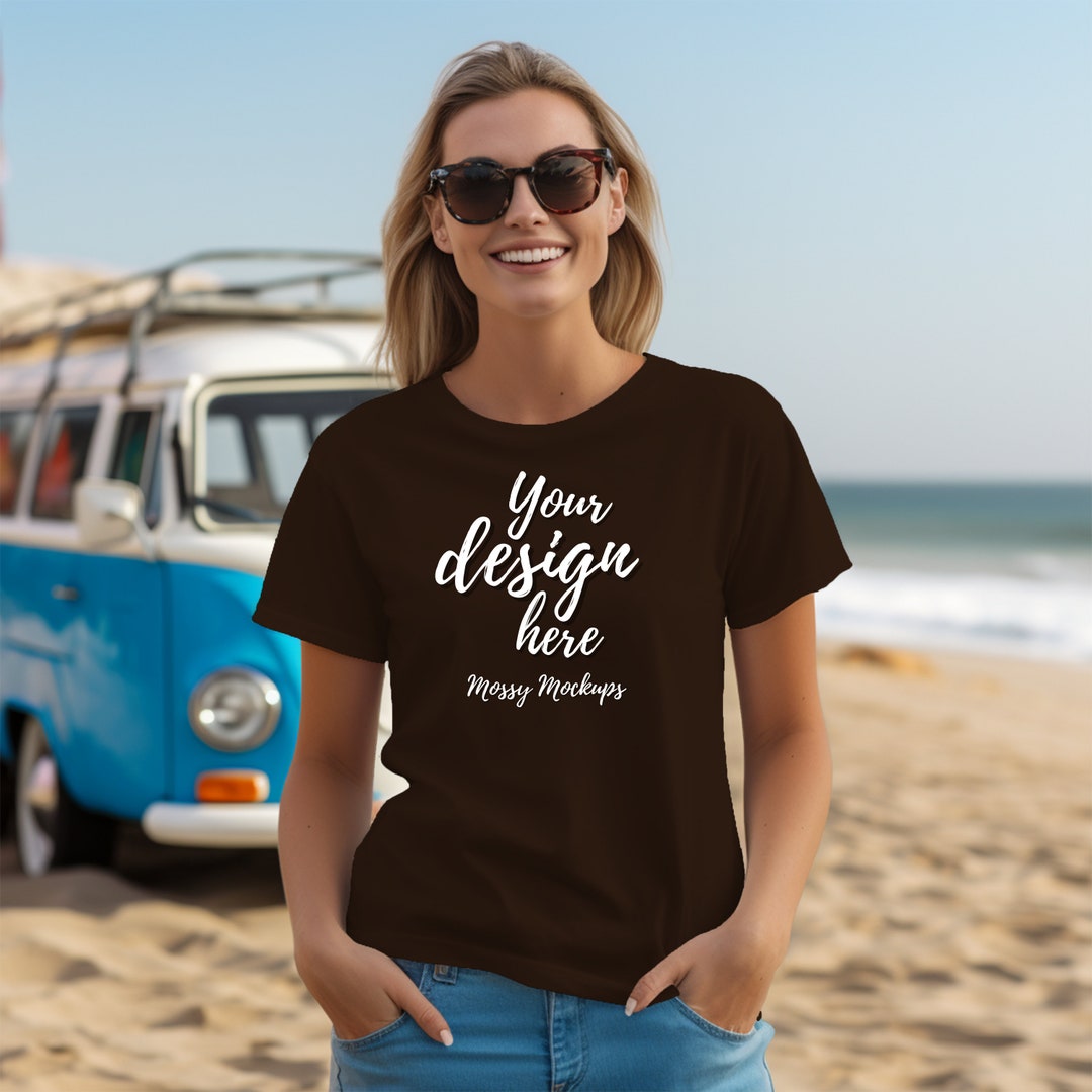 Dark Chocolate Gildan 64000 Mockup, Gildan Dark Chocolate Shirt Mockup, Dark Chocolate Gildan T ...