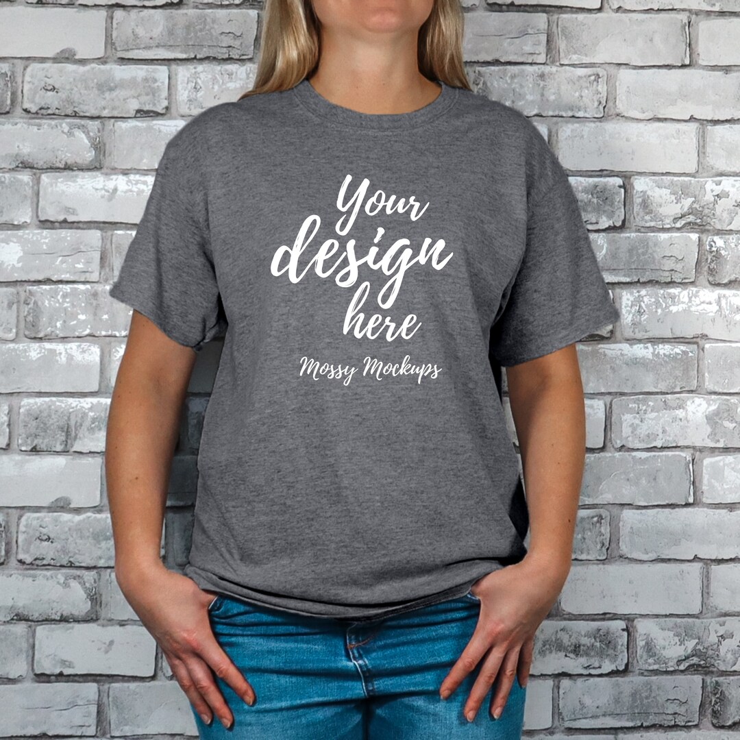 Dark Heather Gildan 64000 Mockup, Gildan Dark Heather Shirt Mockup ...