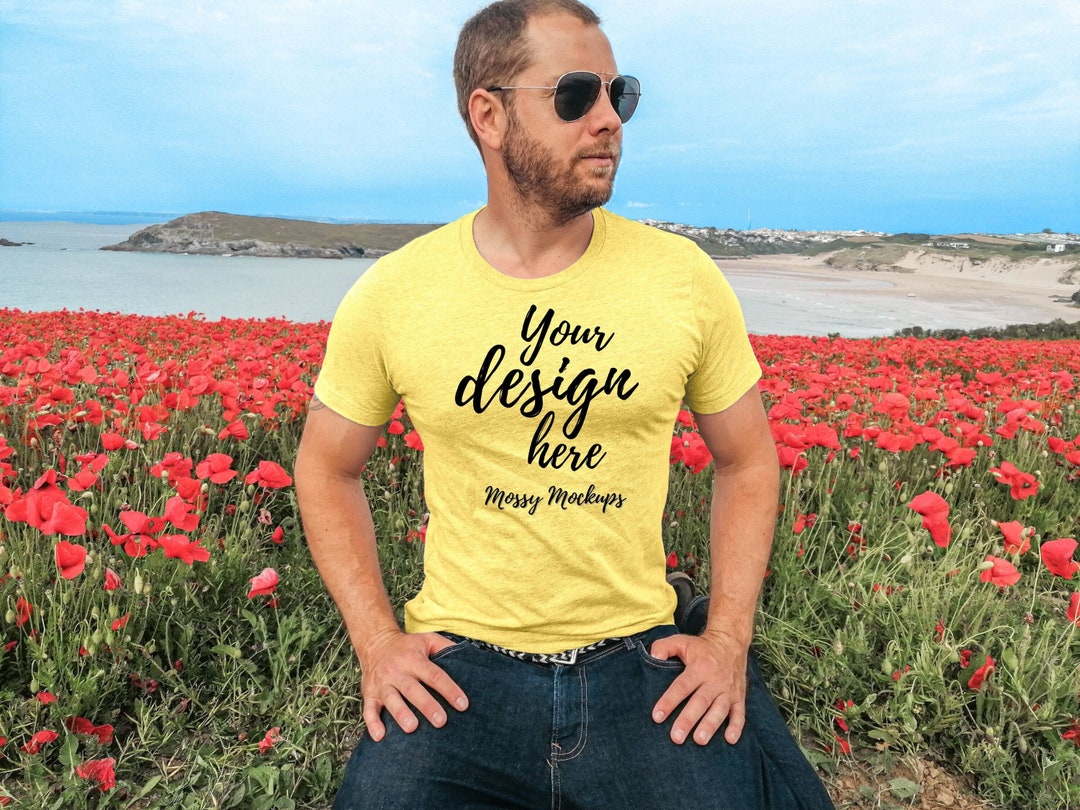 Heather Yellow Bella Canvas 3001 Mockup, Bella Canvas Heather Yellow ...