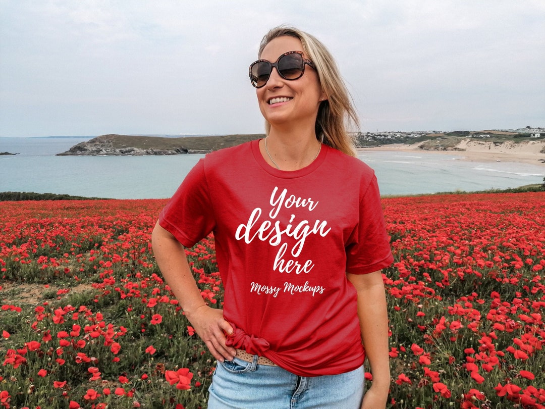 Canvas Red Bella Canvas 3001 Mockup, Bella Canvas Canvas Red Shirt ...