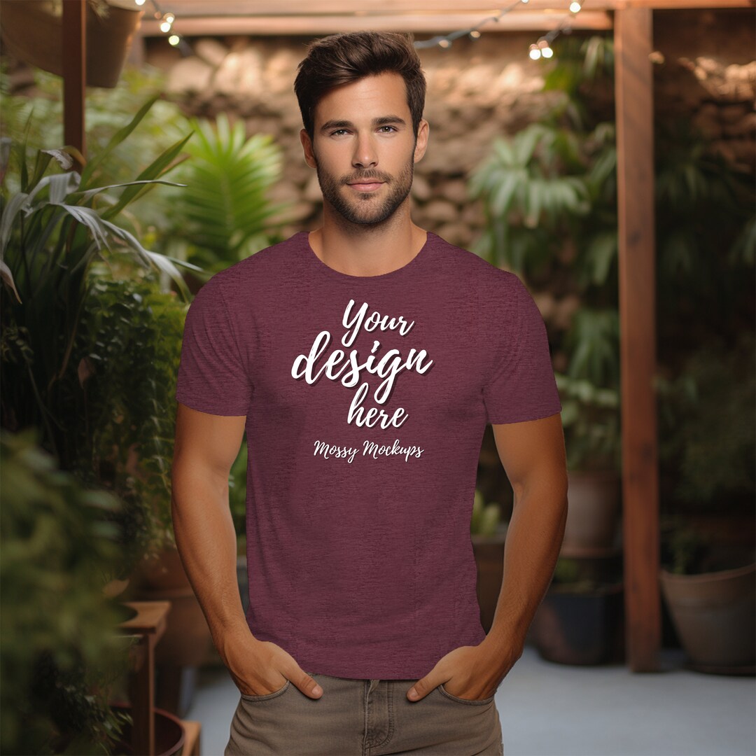 Heather Maroon Gildan 64000 Mockup, Gildan Heather Maroon Shirt Mockup ...