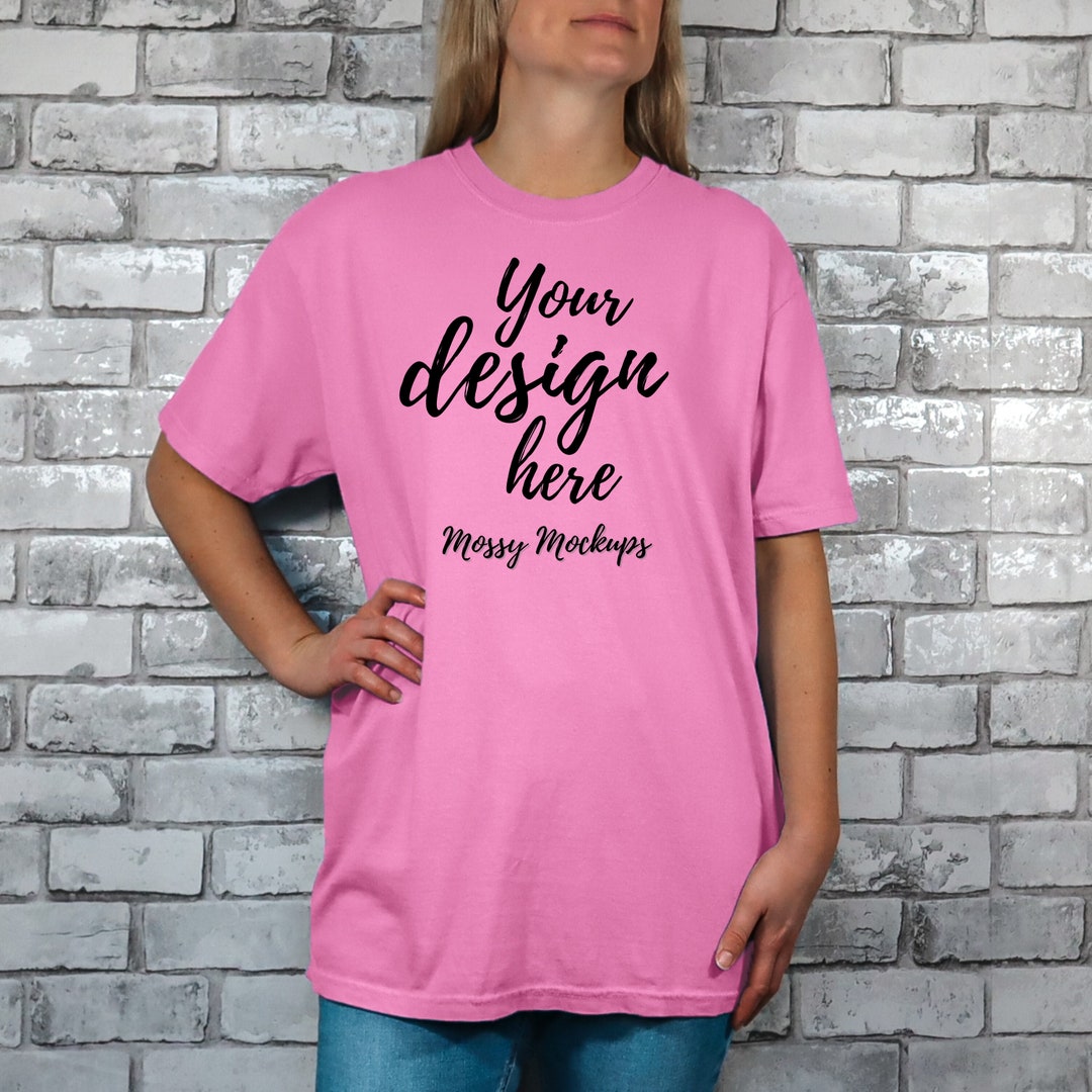 Neon Pink Comfort Colors C1717 Mockup Oversized Comfort Colors 1717 Neon Pink Shirt Mockup