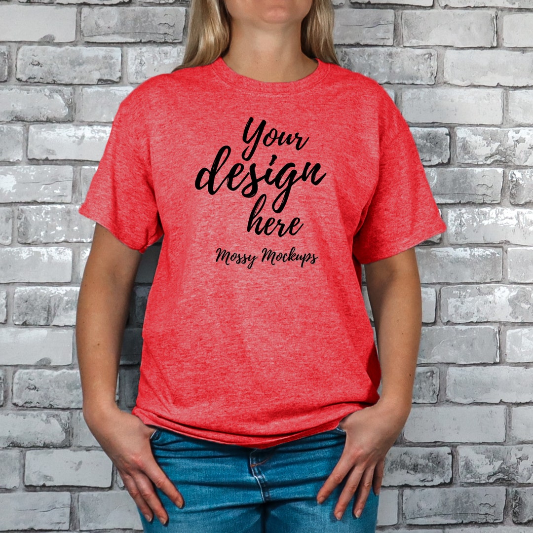 Heather Red Gildan 64000 Mockup Gildan Heather Red Shirt Mockup