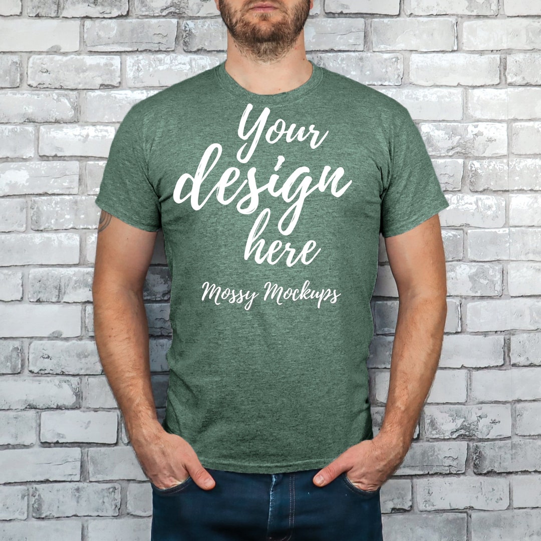 Heather Forest Green Gildan 64000 Mockup, Gildan Heather Forest Green ...
