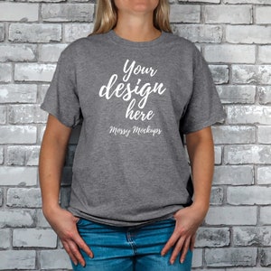 Graphite Heather Gildan 64000 Mockup, Gildan Graphite Heather Shirt ...