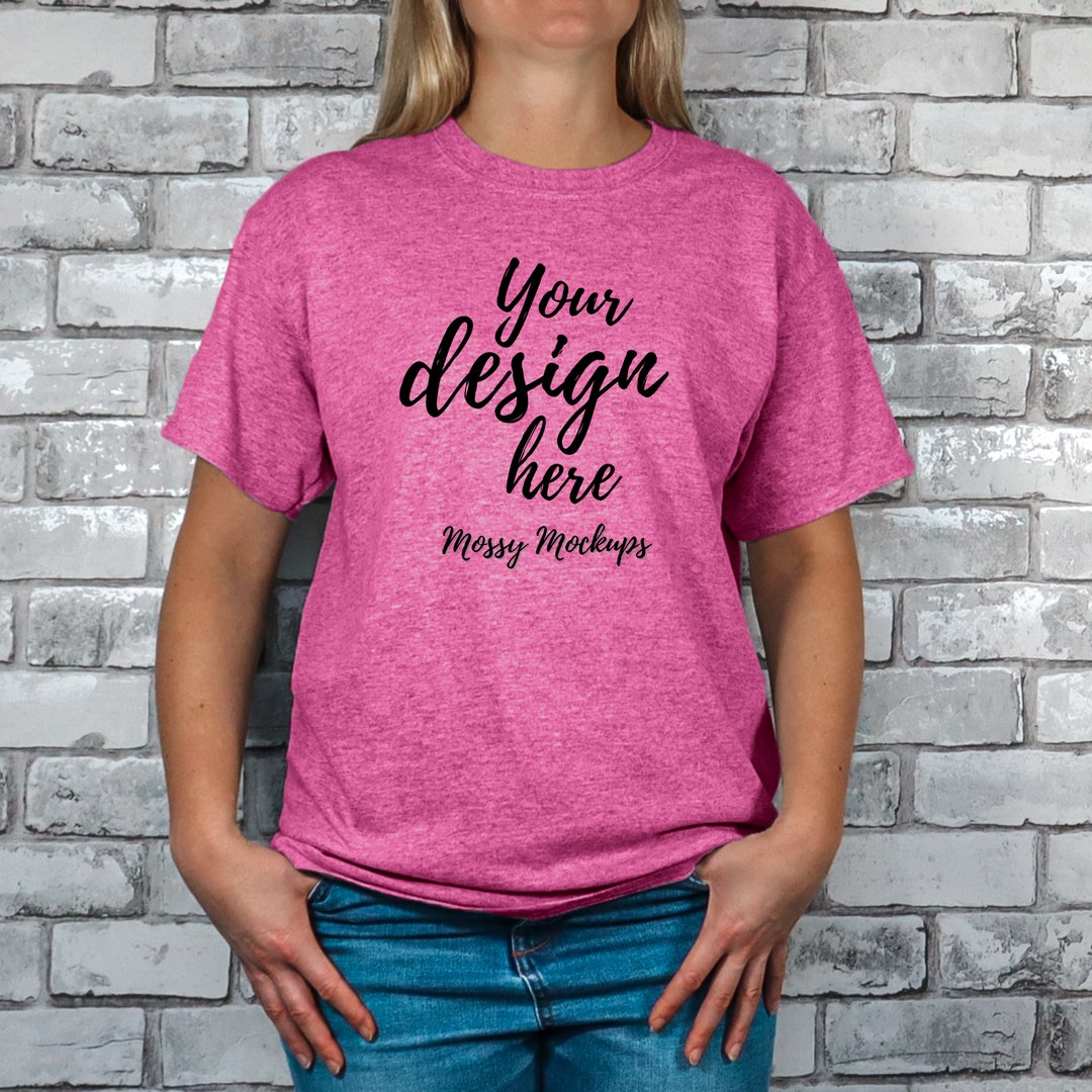 Heather Berry Gildan 64000 Mockup, Gildan Heather Berry Shirt Mockup ...