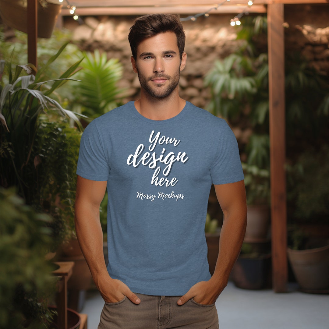 Heather Indigo Gildan 64000 Mockup Gildan Heather Indigo Shirt Mockup
