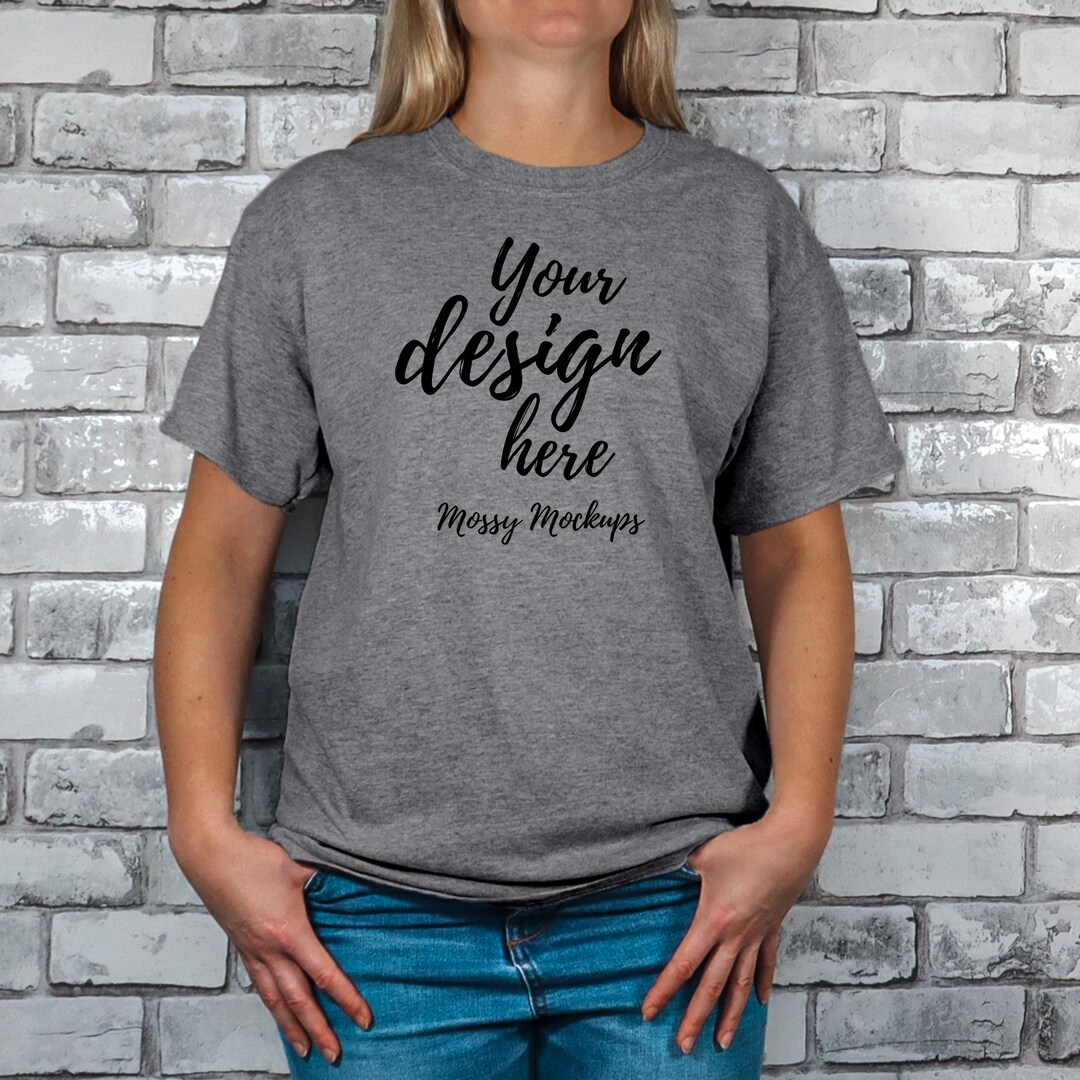 Graphite Heather Gildan 64000 Mockup, Gildan Graphite Heather Shirt ...