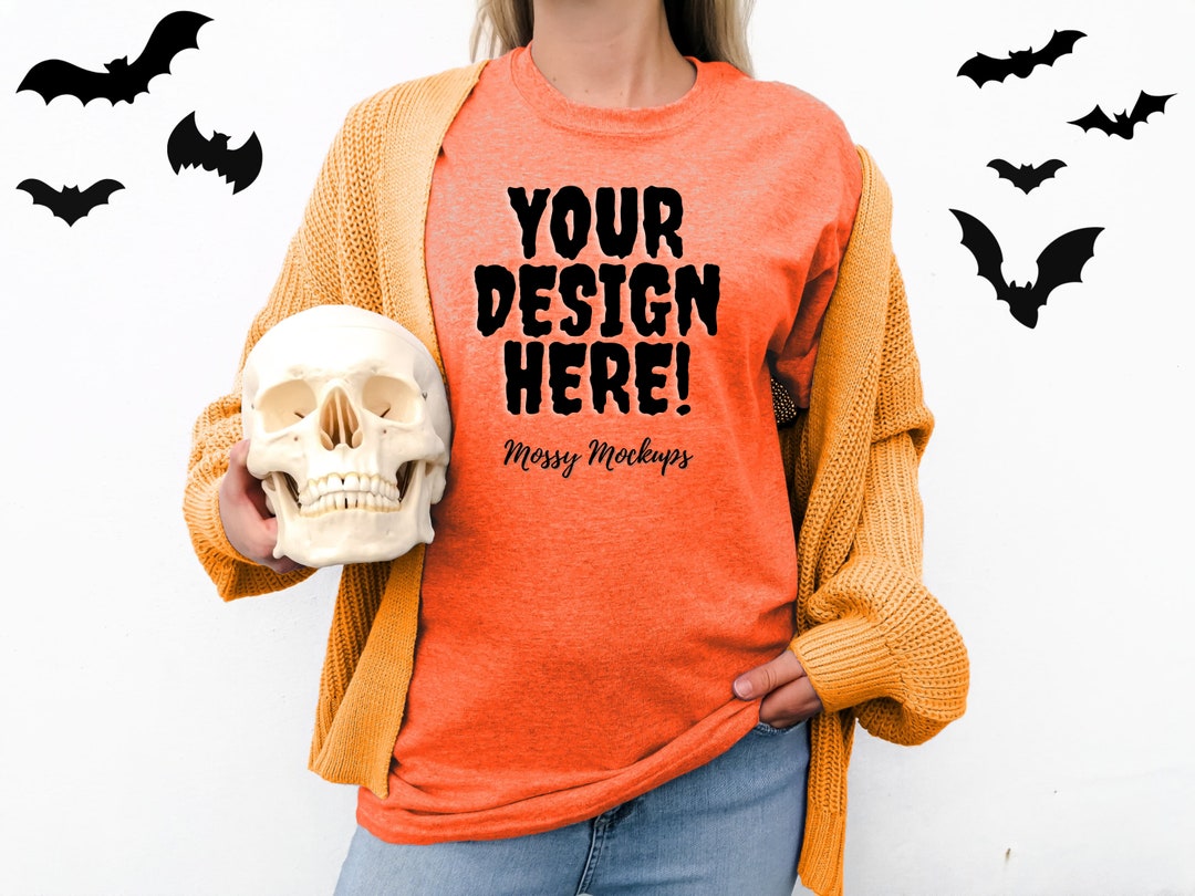 Halloween Orange Gildan 64000 Mockup, Gildan Orange Shirt Mockup ...